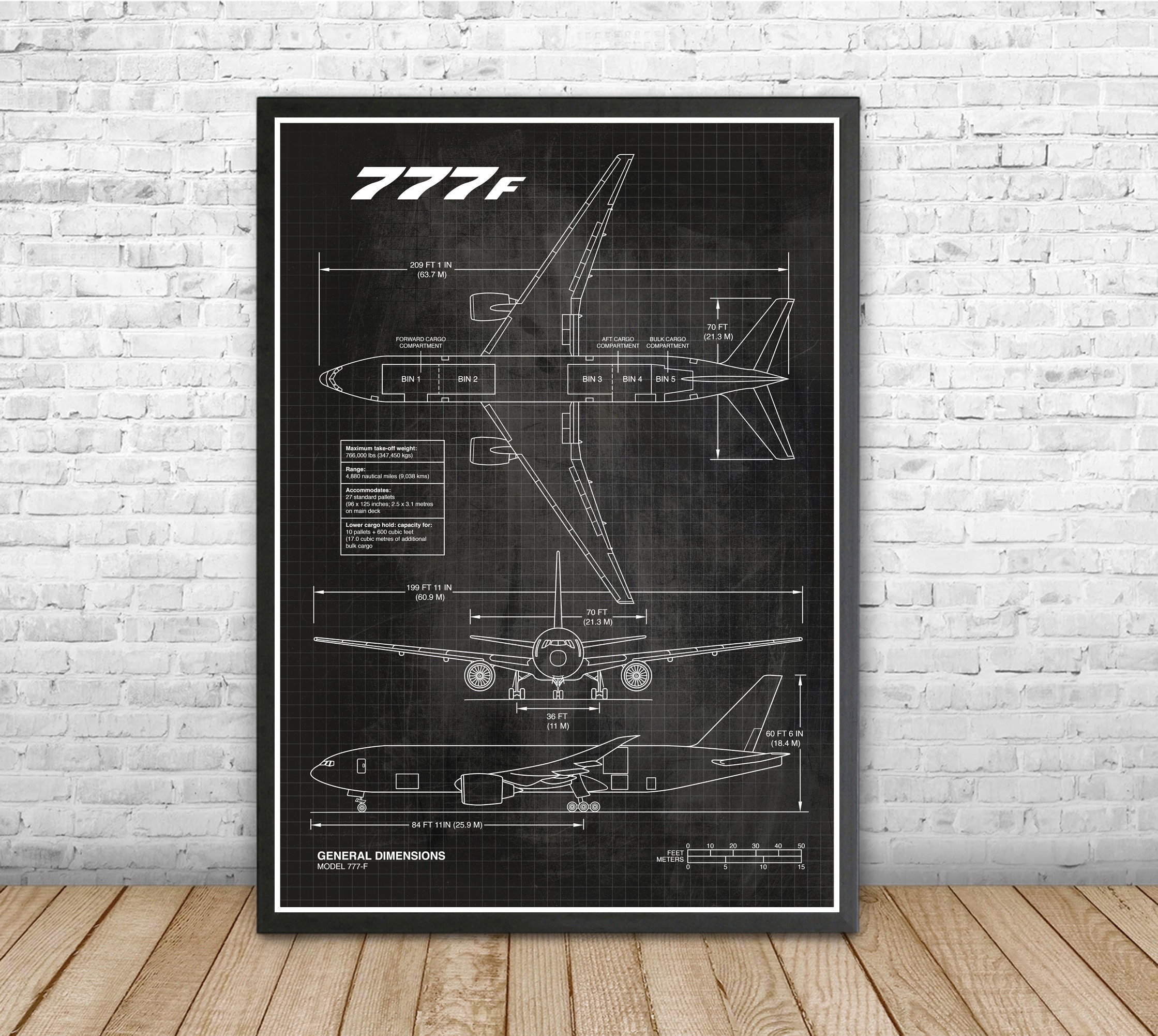 Blueprint Boeing 777F Freighter Poster Print. Aircraft Dimensions ...