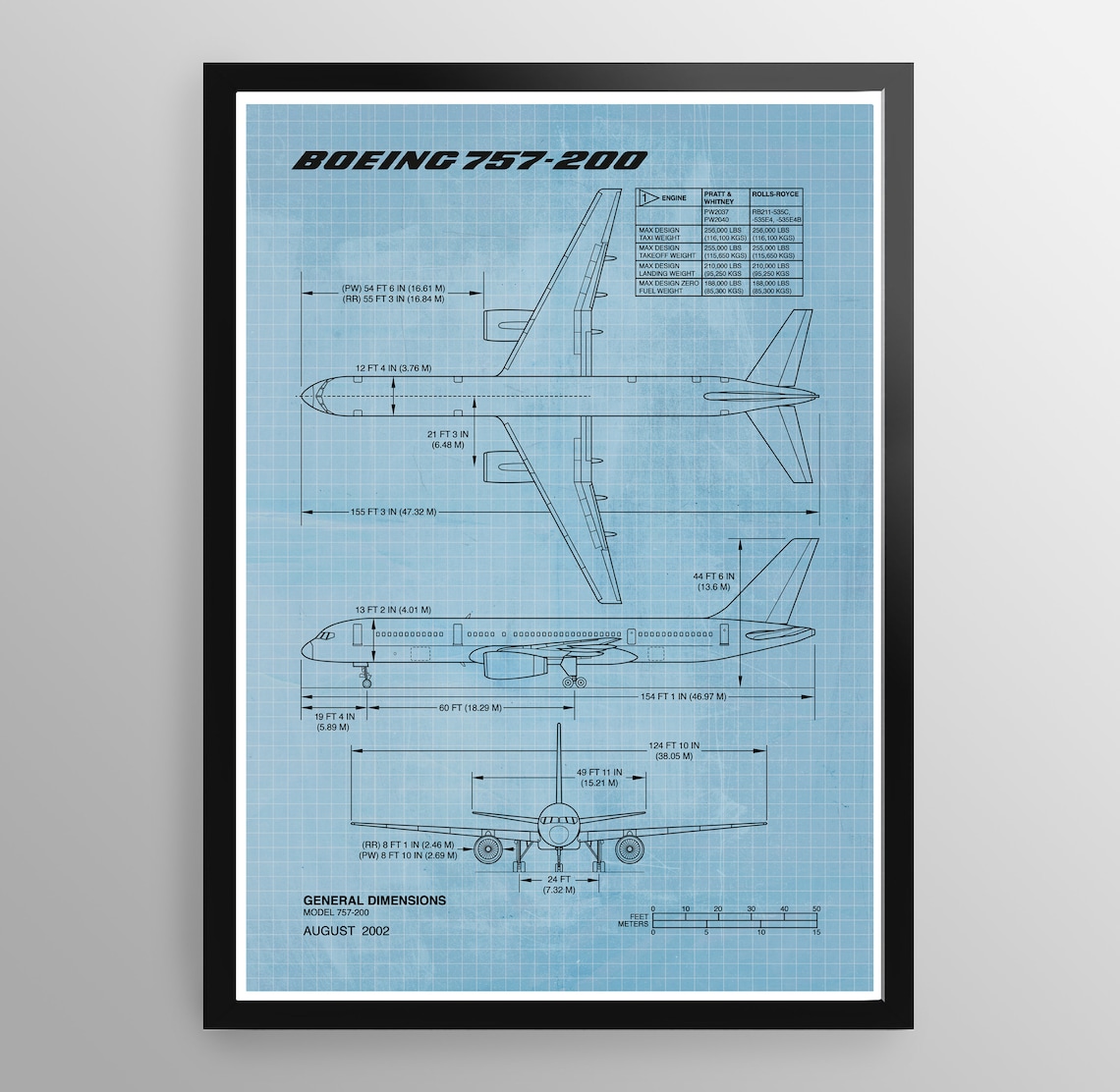 Blueprint Boeing 757 Poster Print. Aircraft Dimensions. - Etsy