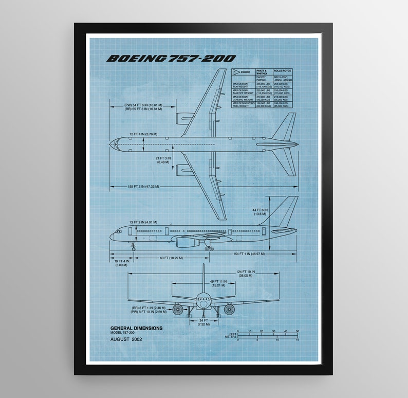 Blueprint Boeing 757 Poster Print. Aircraft Dimensions. - Etsy