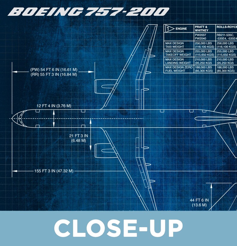 Blueprint Boeing 757 Poster Print. Aircraft Dimensions. - Etsy Israel