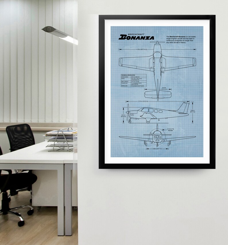 Blueprint Beechcraft Bonanza Poster American Aviation - Etsy
