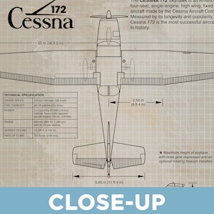 Blueprint Cessna 172 Poster, Aviation Gift. Birthday Gift. USA Single ...