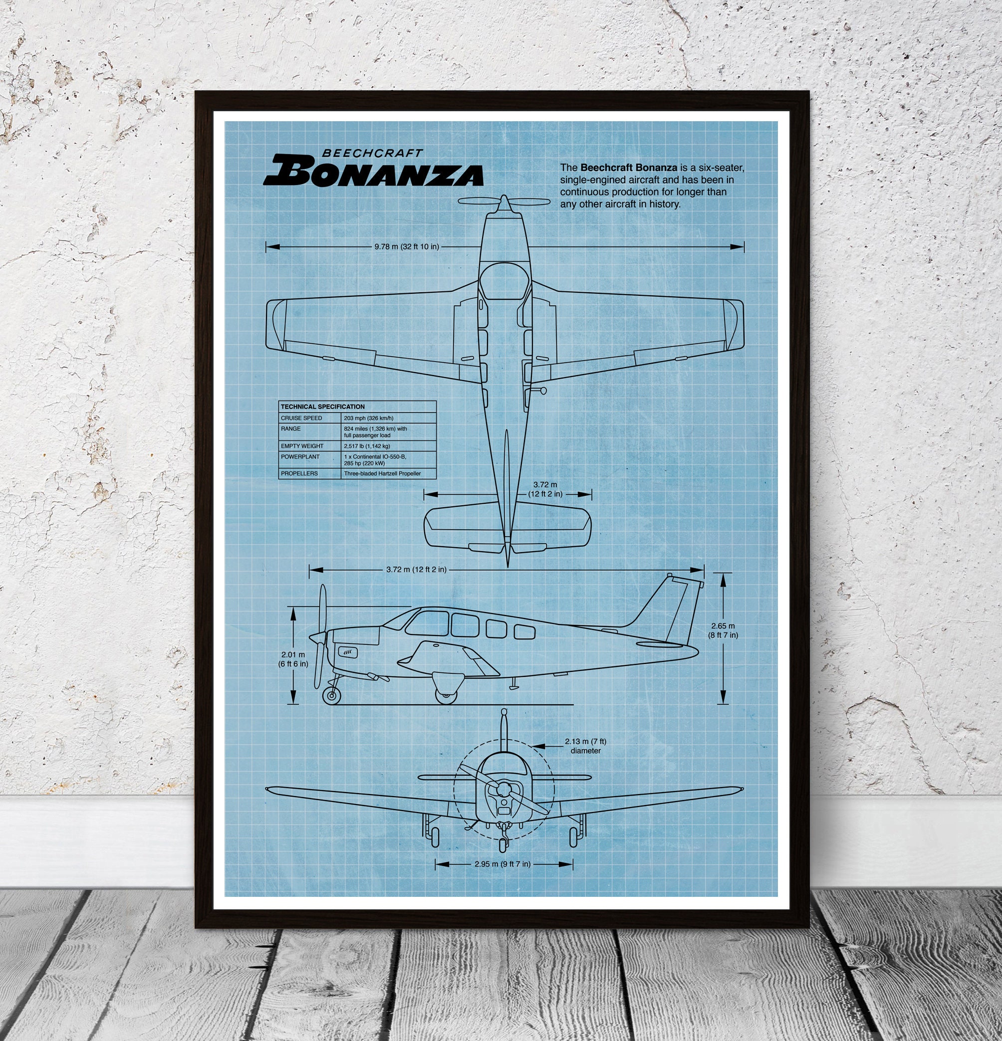 Blueprint Beechcraft Bonanza Poster American Aviation - Etsy