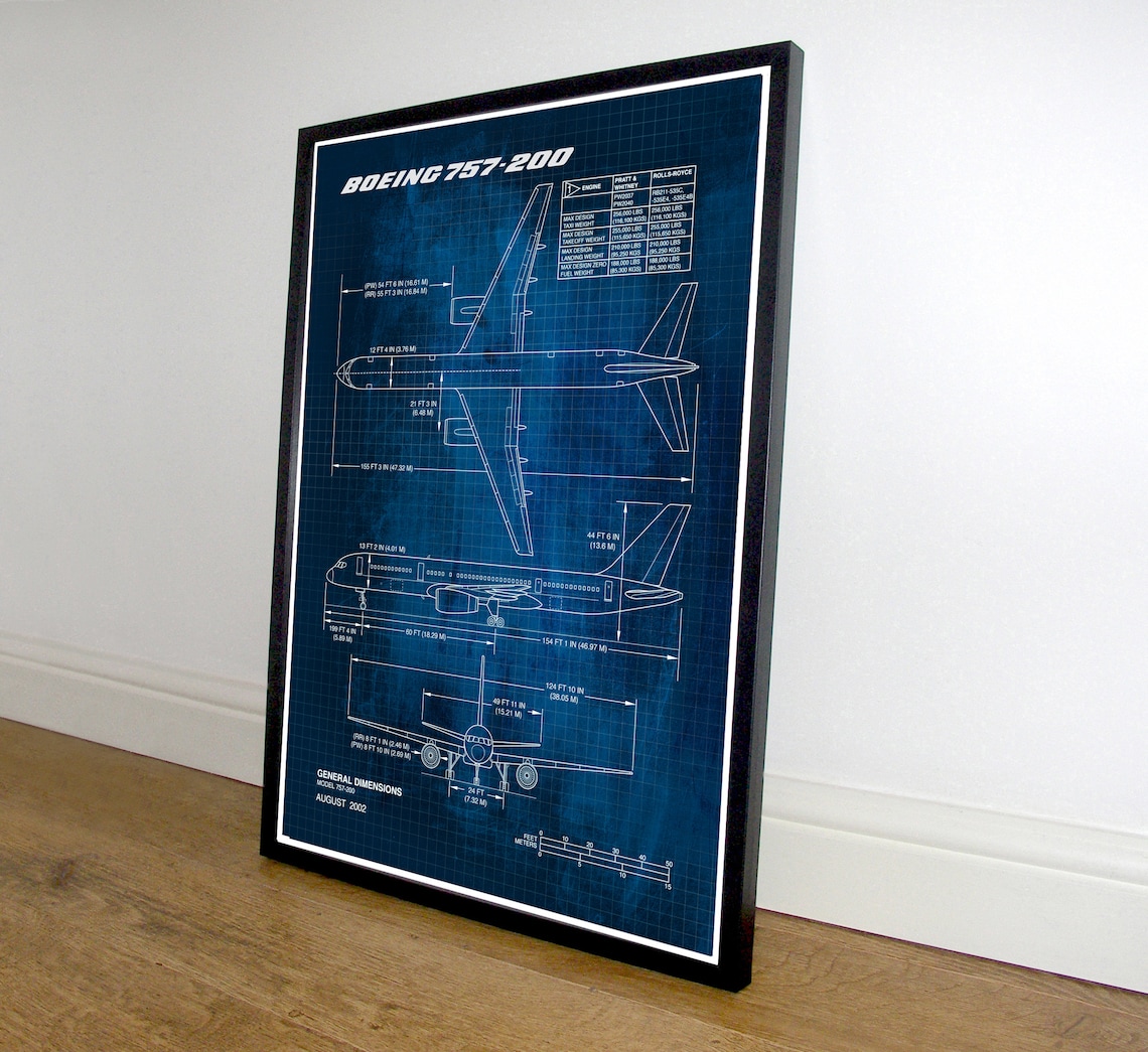 Blueprint Boeing 757 Poster Print. Aircraft Dimensions. - Etsy
