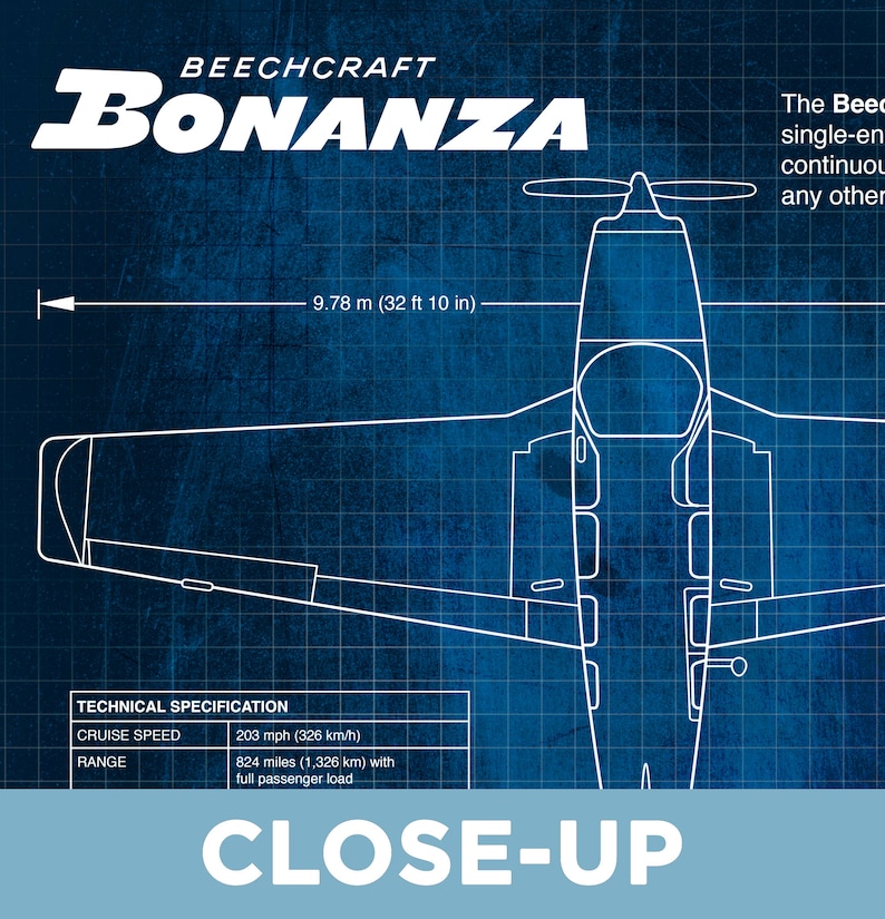 Blueprint Beechcraft Bonanza Poster American Aviation - Etsy
