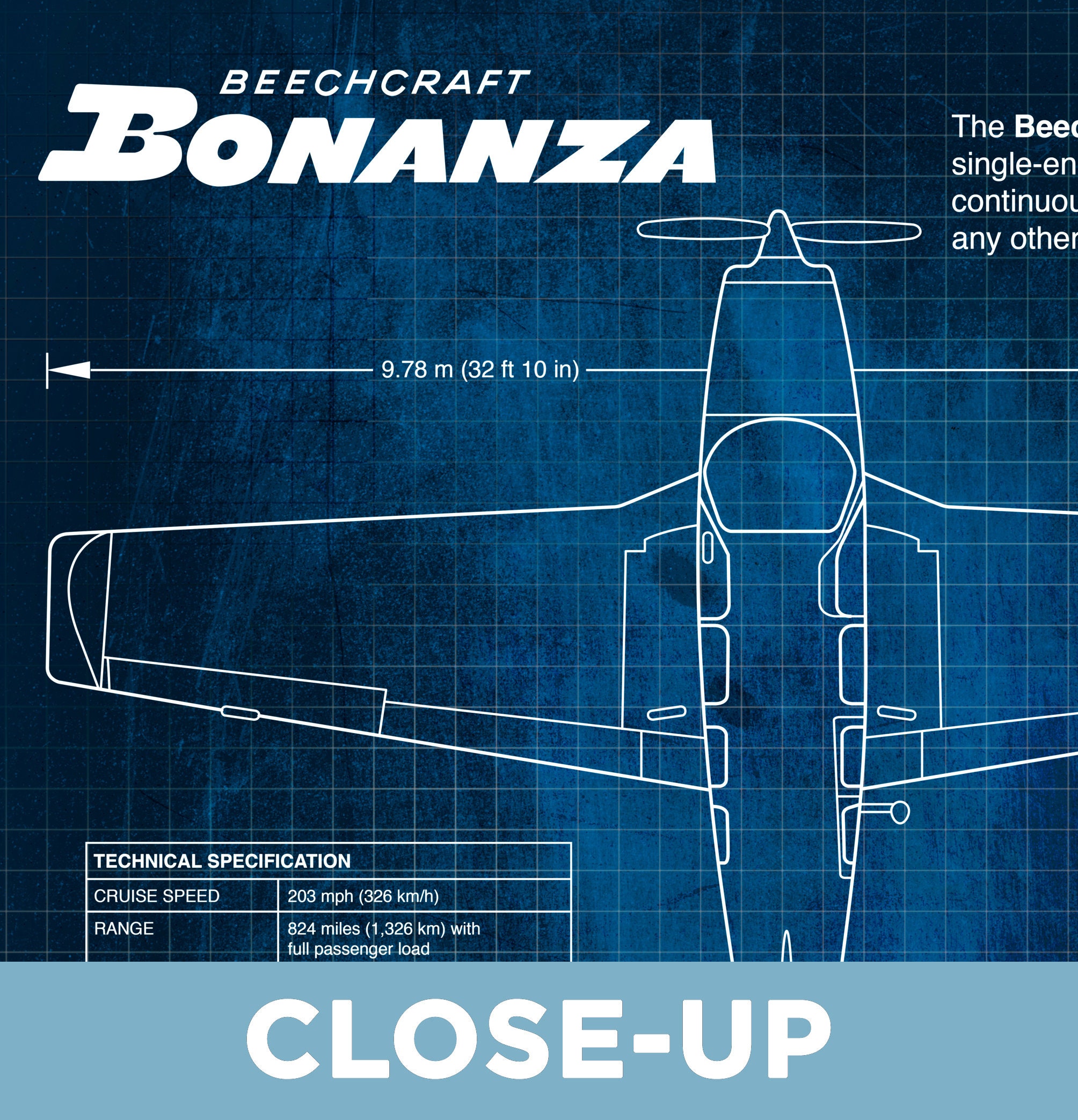 Blueprint Beechcraft Bonanza Poster, American Aviation Aircraft, 1947 ...