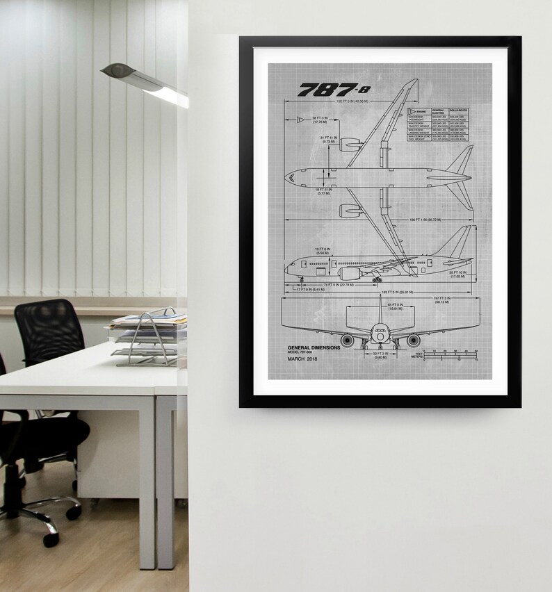 Blueprint Boeing 787-8 Poster Print, B787. Aviation, Airplane, Aircraft ...