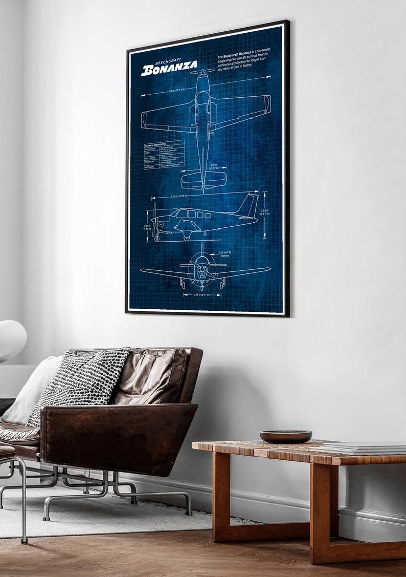 Blueprint Beechcraft Bonanza Poster American Aviation - Etsy