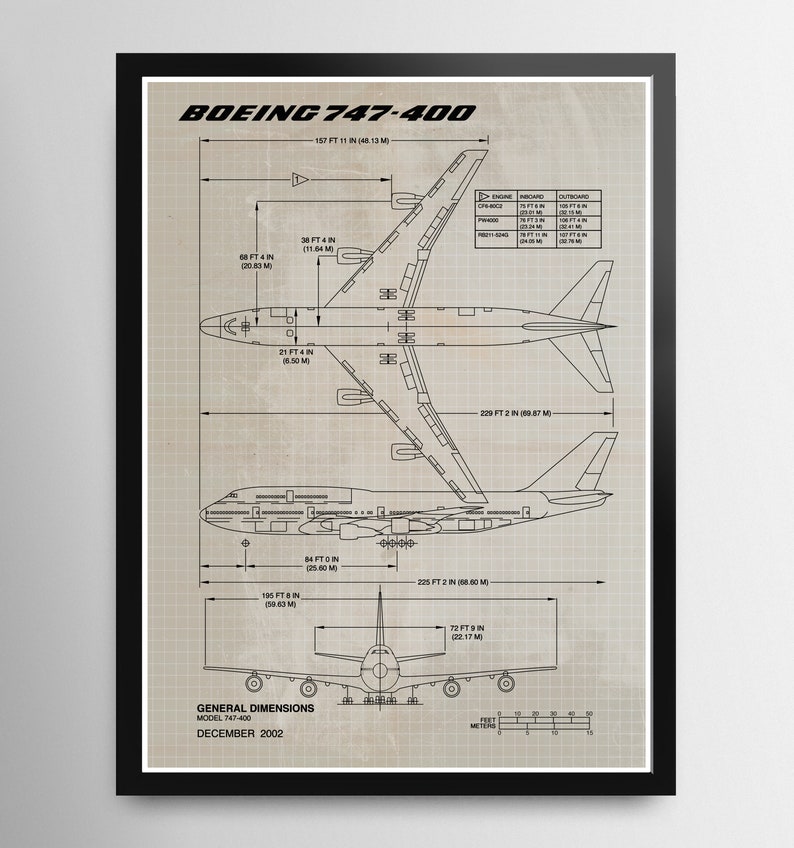 Blueprint Boeing 747 Poster Print Aircraft Dimensions Etsy UK