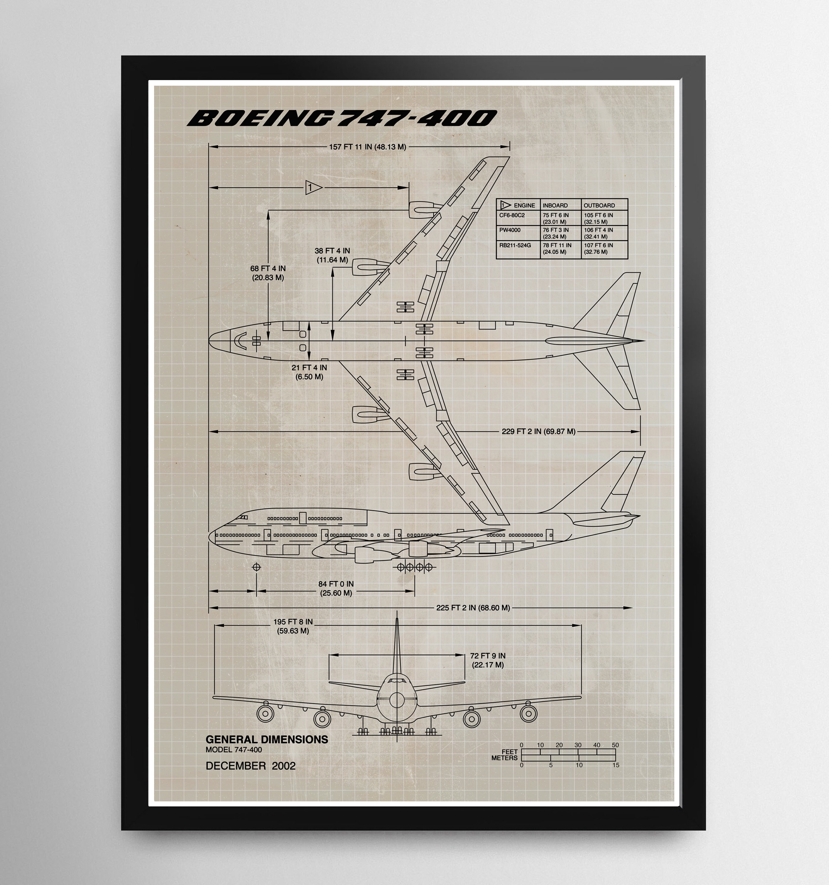 Blueprint Boeing 747 Poster Print. Aircraft Dimensions. - Etsy UK