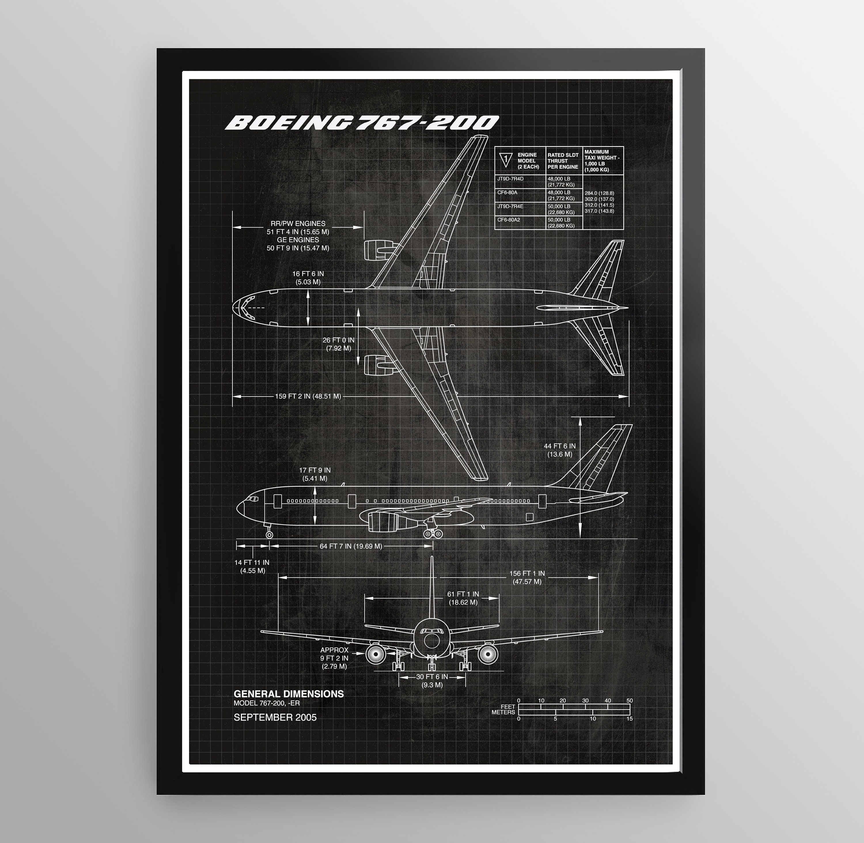 Blueprint Boeing 767 Poster Print. Aircraft Dimensions. Office - Etsy ...