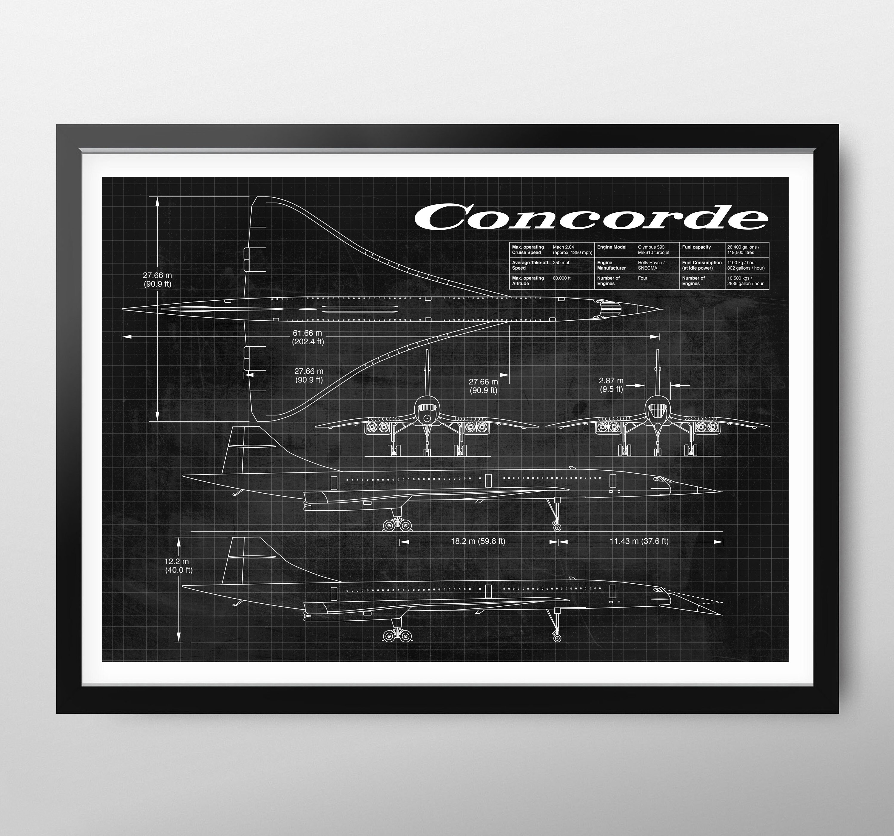 Blueprint Concorde Poster Print. Supersonic Passenger | Etsy