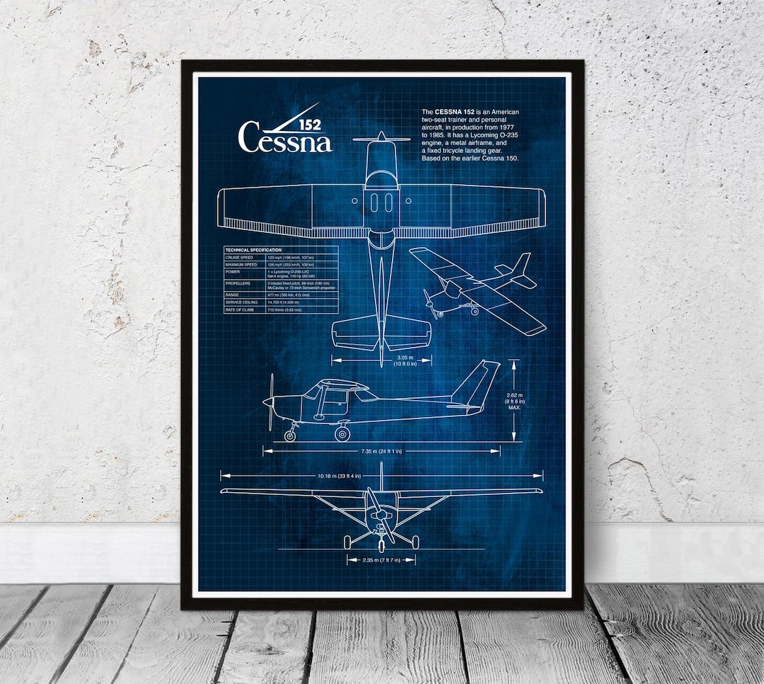 Blueprint Cessna 152 Poster, Aviation Gift. Birthday Gift. USA Single ...