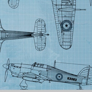 Blueprint Hawker Hurricane WW2 Aircraft. Hurricane MK II Fighter Poster ...