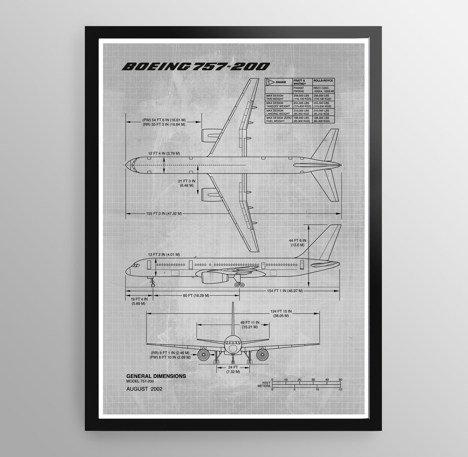 Blueprint Boeing 757 Poster Print. Aircraft Dimensions. - Etsy