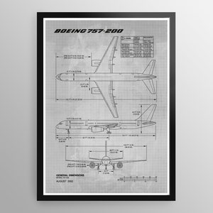 Blueprint Boeing 757 Poster Print. Aircraft Dimensions. - Etsy