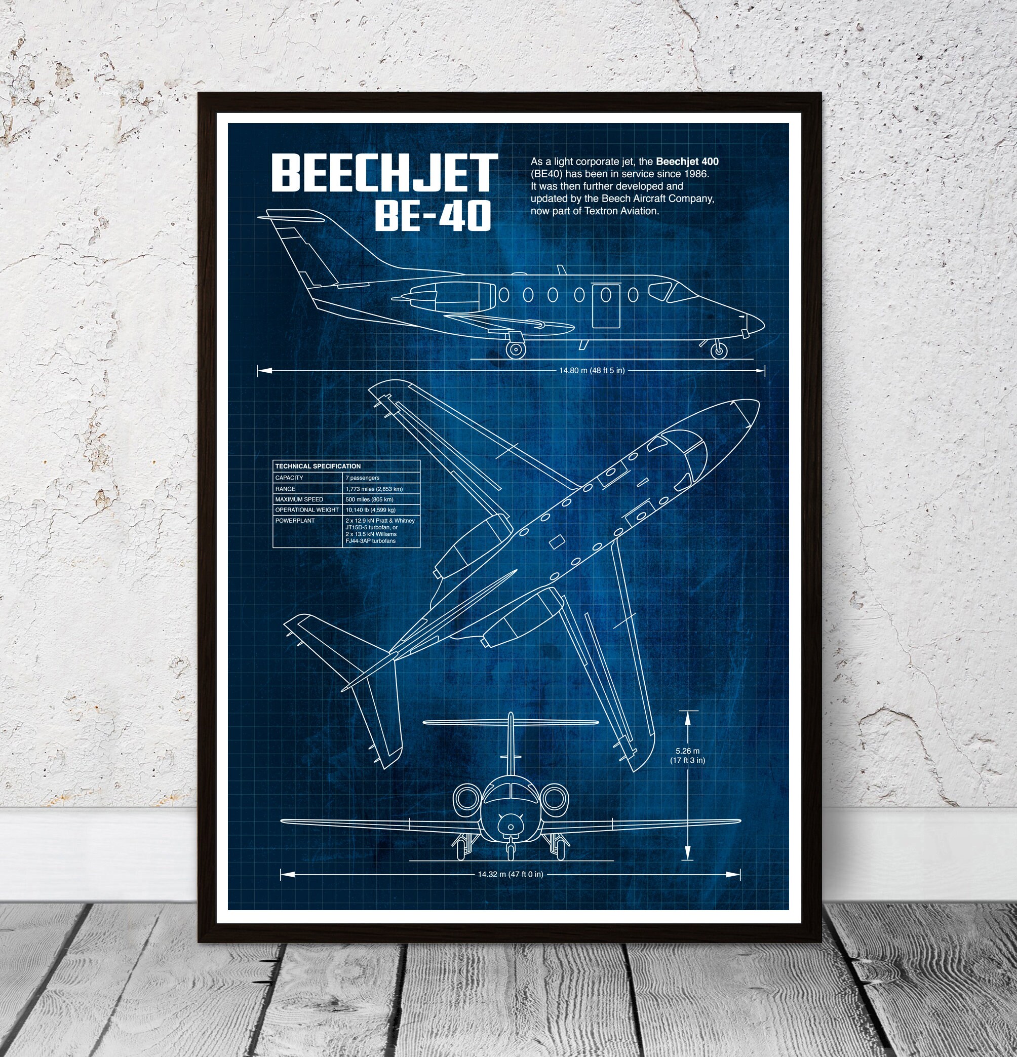 Blueprint Beechjet BE-40 Beechjet 400 Hawker 400 Business - Etsy