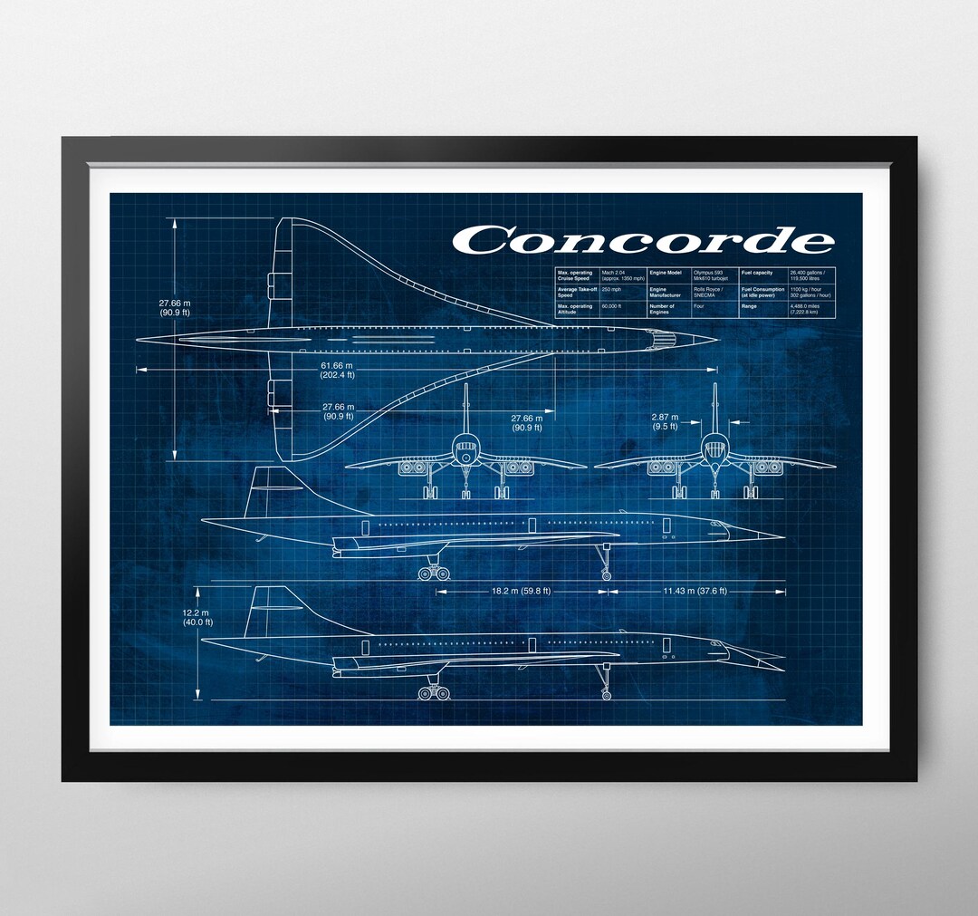 Blueprint Concorde Poster Print. Supersonic Passenger Airliner ...