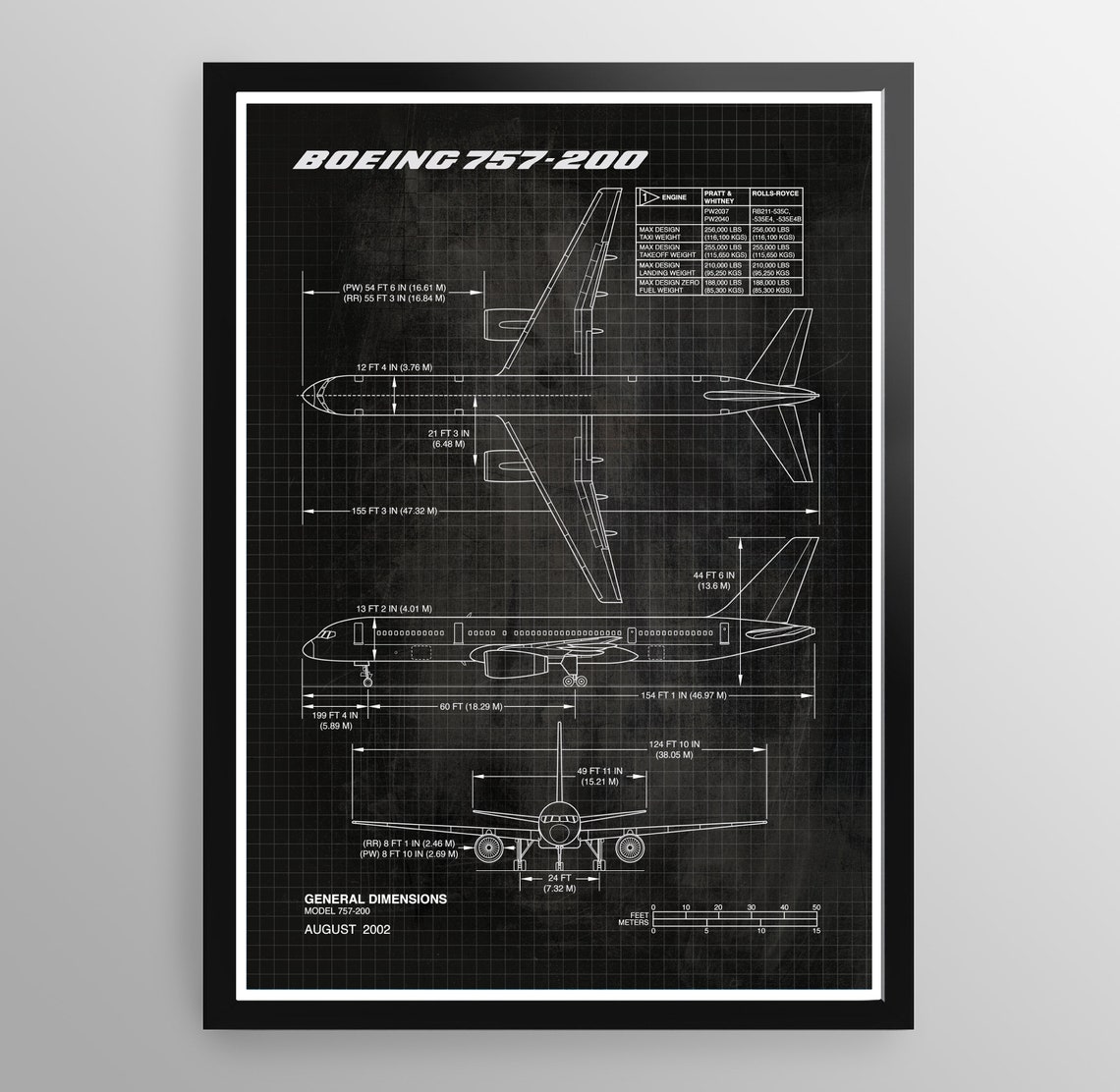 Blueprint Boeing 757 Poster Print. Aircraft Dimensions. - Etsy