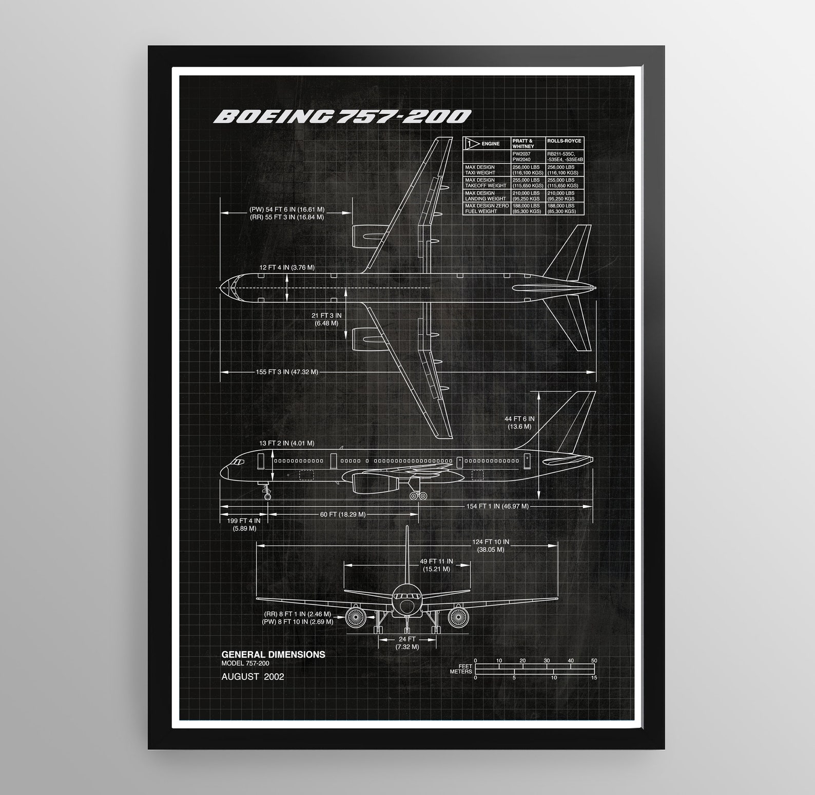 Blueprint Boeing 757 Poster Print. Aircraft Dimensions. - Etsy