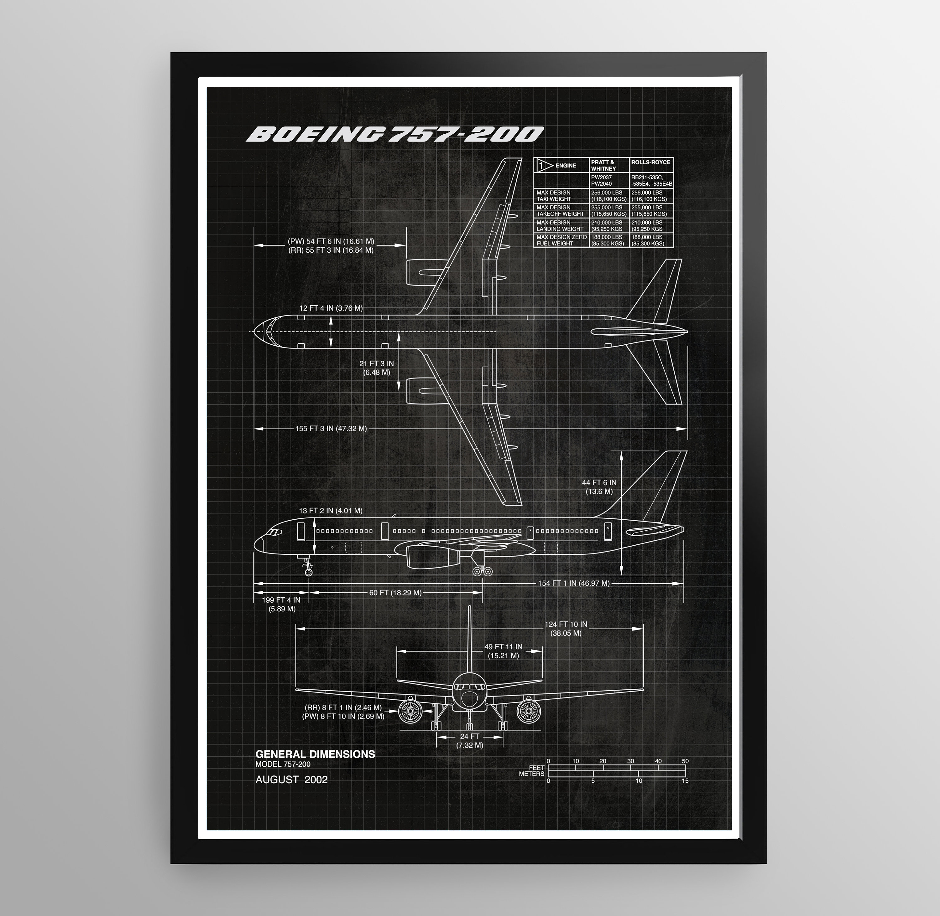Blueprint Boeing 757 Poster Print. Aircraft Dimensions. - Etsy