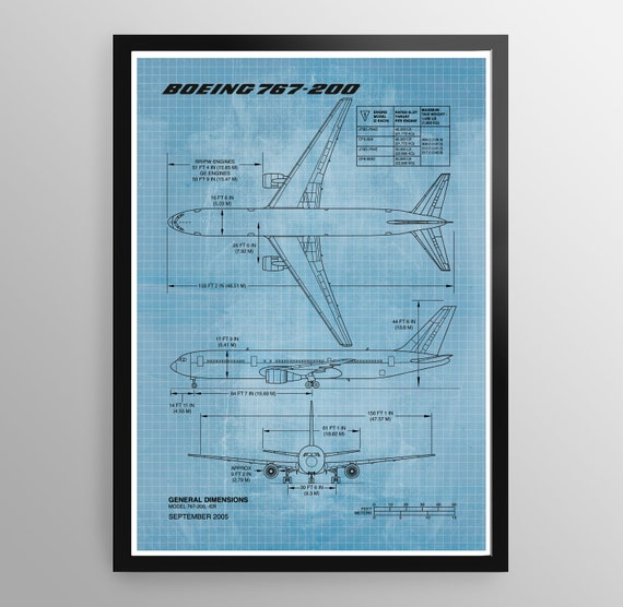 Blueprint Boeing 767 Poster Print. Aircraft Dimensions. Office | Etsy