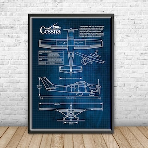 Blueprint Cessna 206 Poster, Aviation Gift. Birthday Gift. USA Single ...