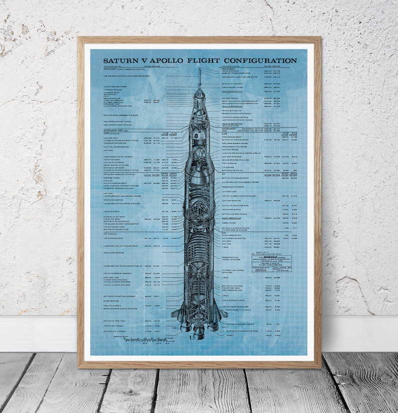 Blueprint Saturn V Rocket Nasa Apollo Flight Configuration, March 1967 ...