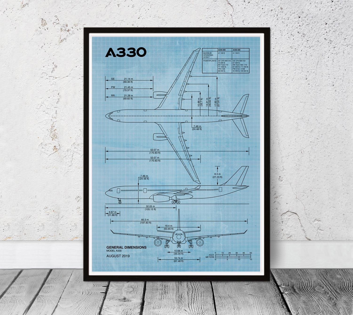 Blueprint Airbus A330 Commercial Airplane. Dad's Birthday Gift ...