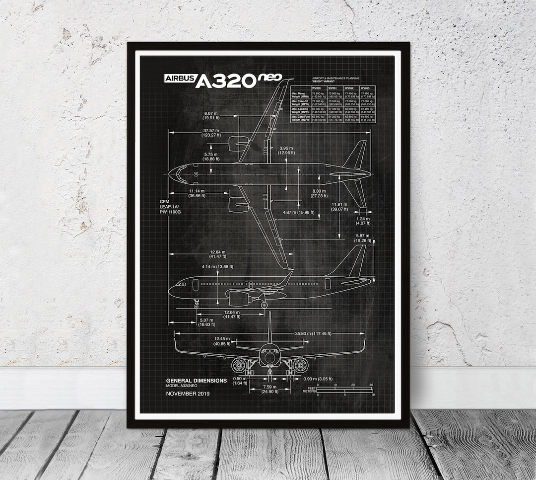 Blueprint Airbus A320 NEO Commercial Airplane. Dad's Birthday Gift ...