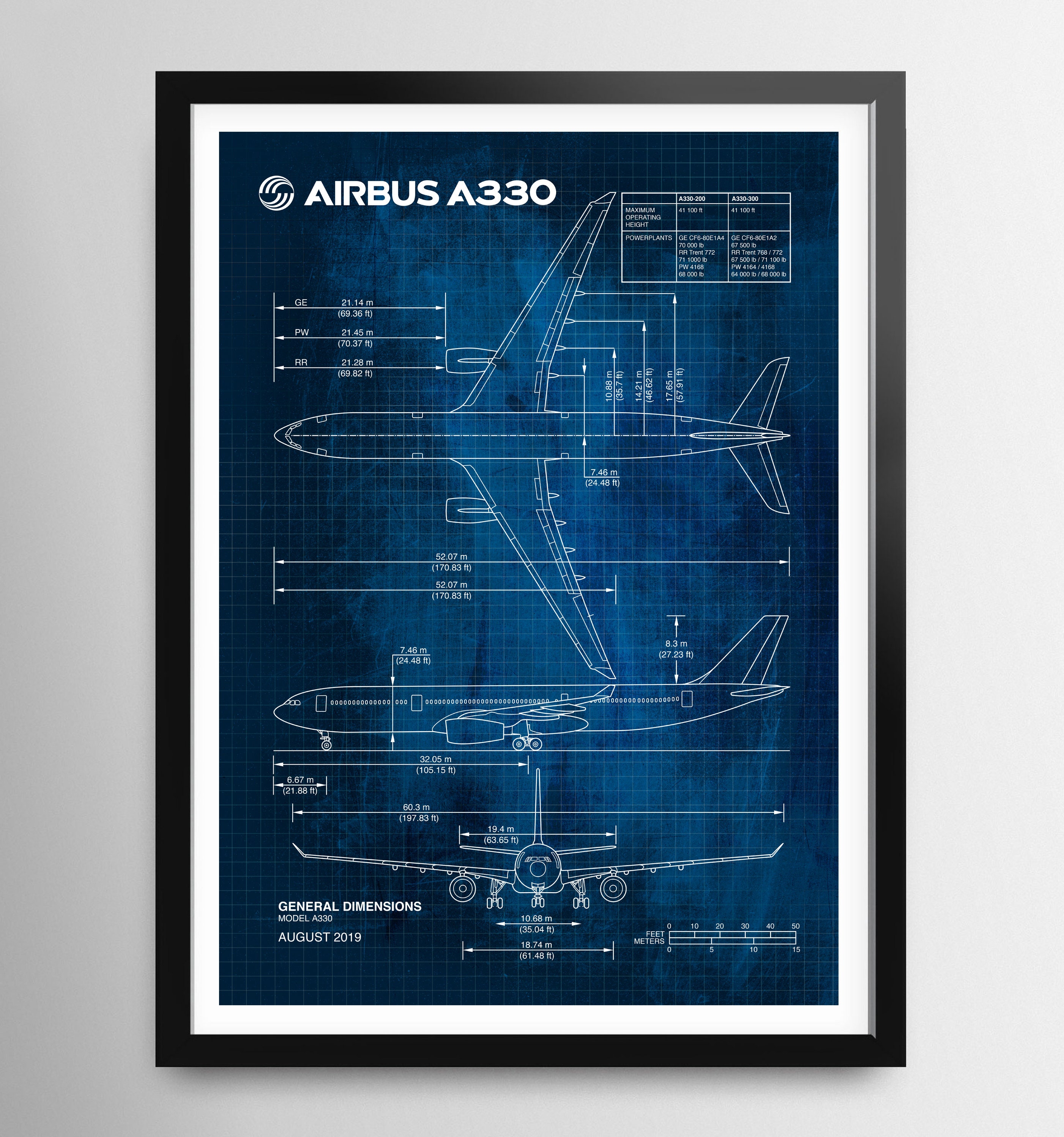 Blueprint Airbus A330 commercial airplane. Dimensions. Mancave - Etsy.de