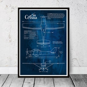 Blueprint Cessna 172 Poster, Aviation Gift. Birthday Gift. USA Single ...