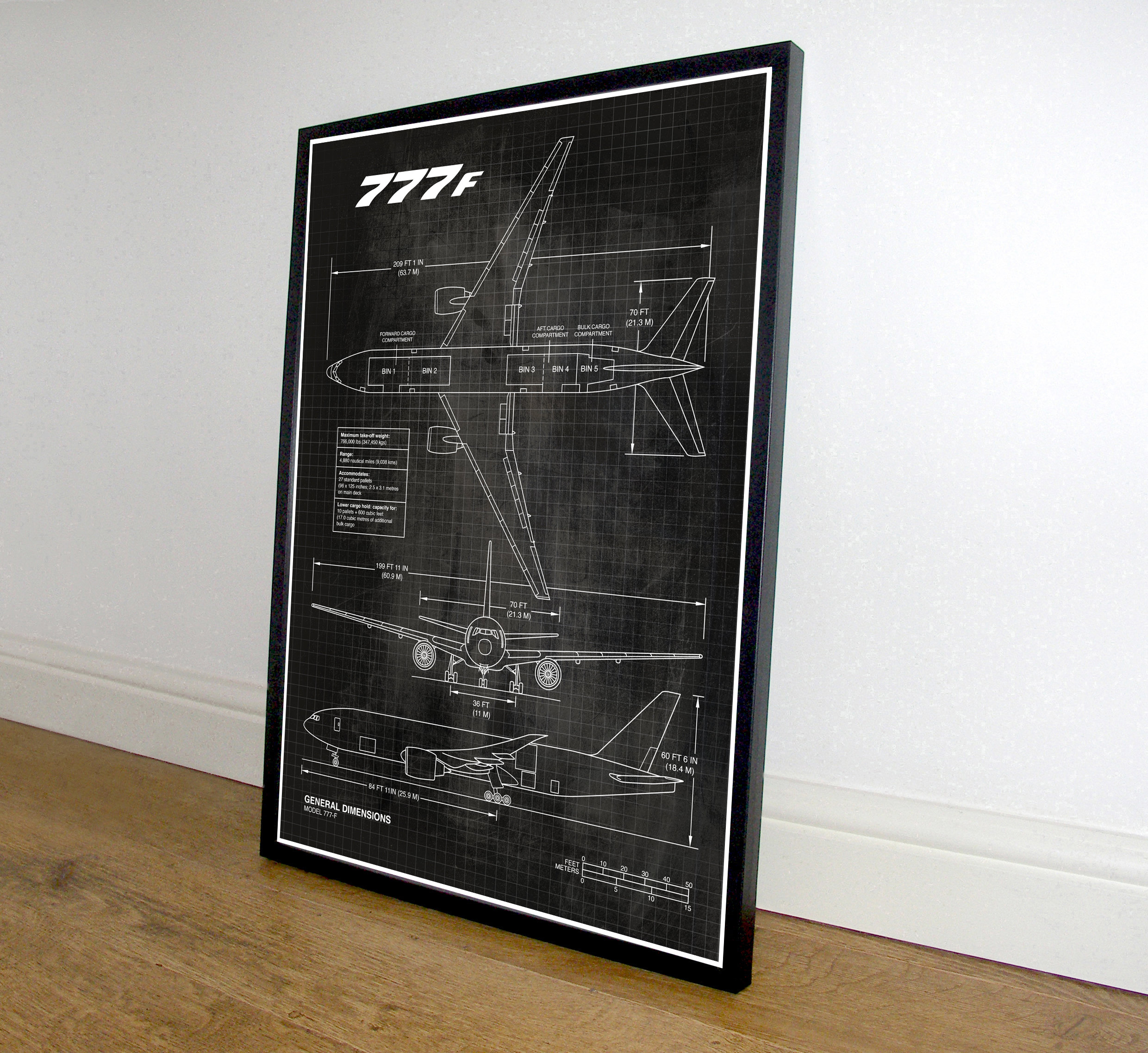 Blueprint Boeing 777F Freighter Poster Print. Aircraft Dimensions ...
