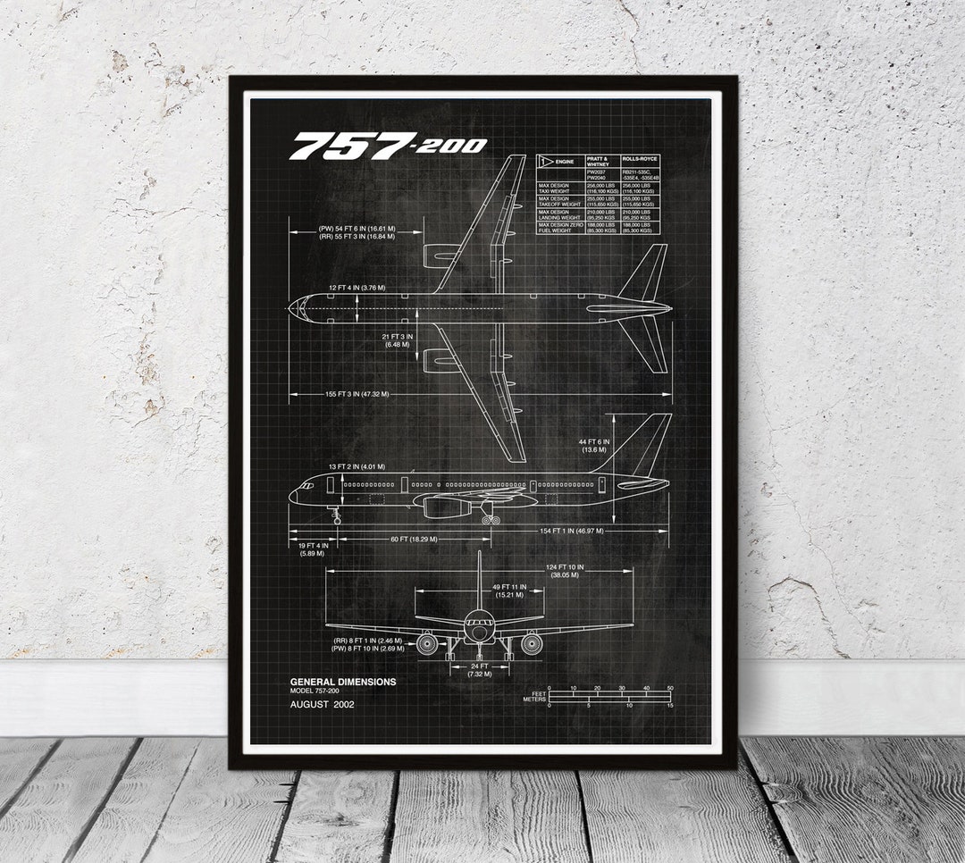 Blueprint Boeing 757 Poster Print. Aircraft, Airplane, Aviation ...