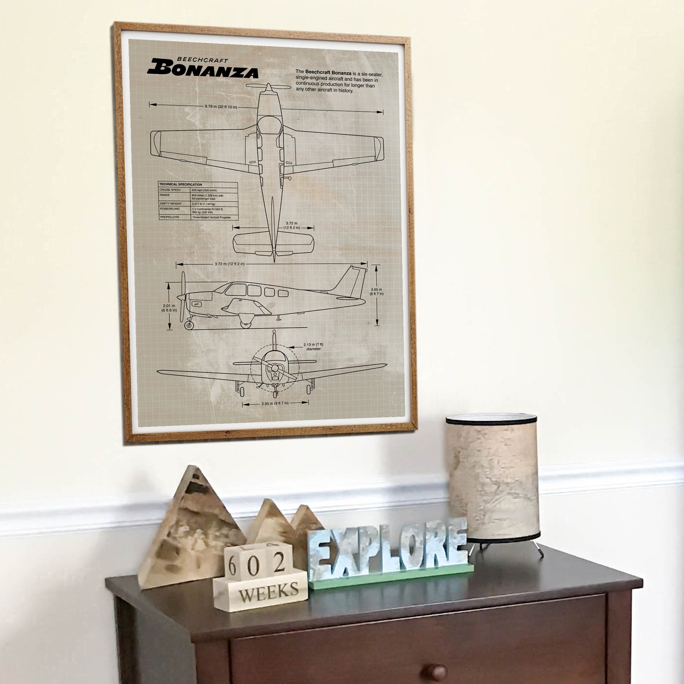 Blueprint Beechcraft Bonanza Poster, American Aviation Aircraft, 1947 ...