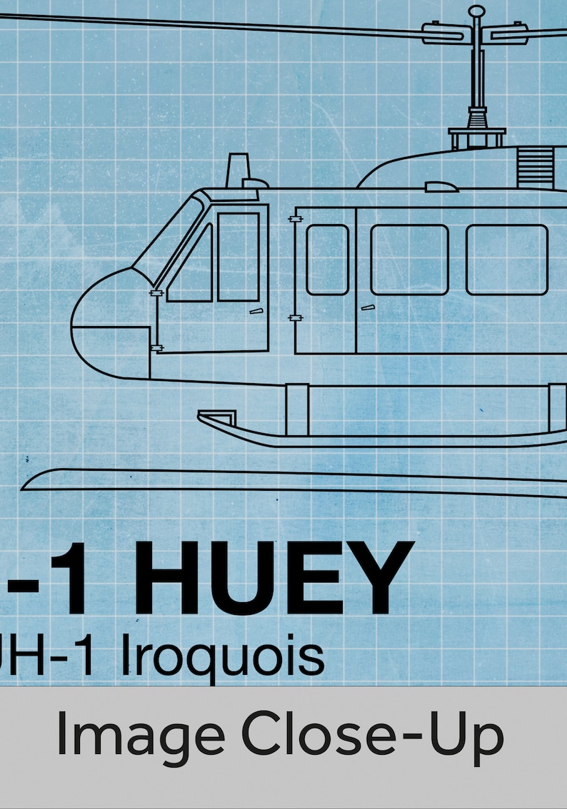 Blueprint Huey Helicopter Poster Bell UH-1 Iroquois Utility | Etsy