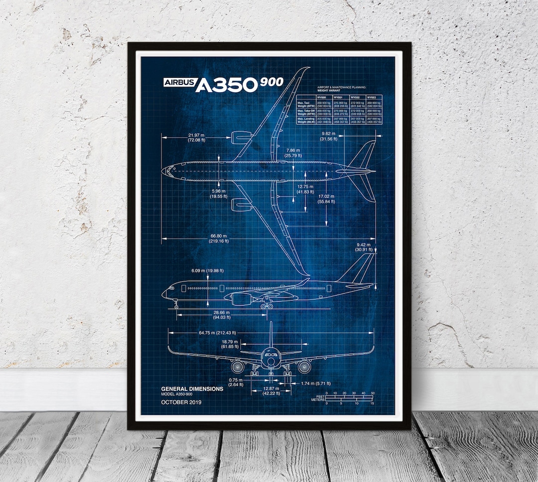 Blueprint Airbus A350-900 Commercial Airplane. Dad's Birthday Gift ...