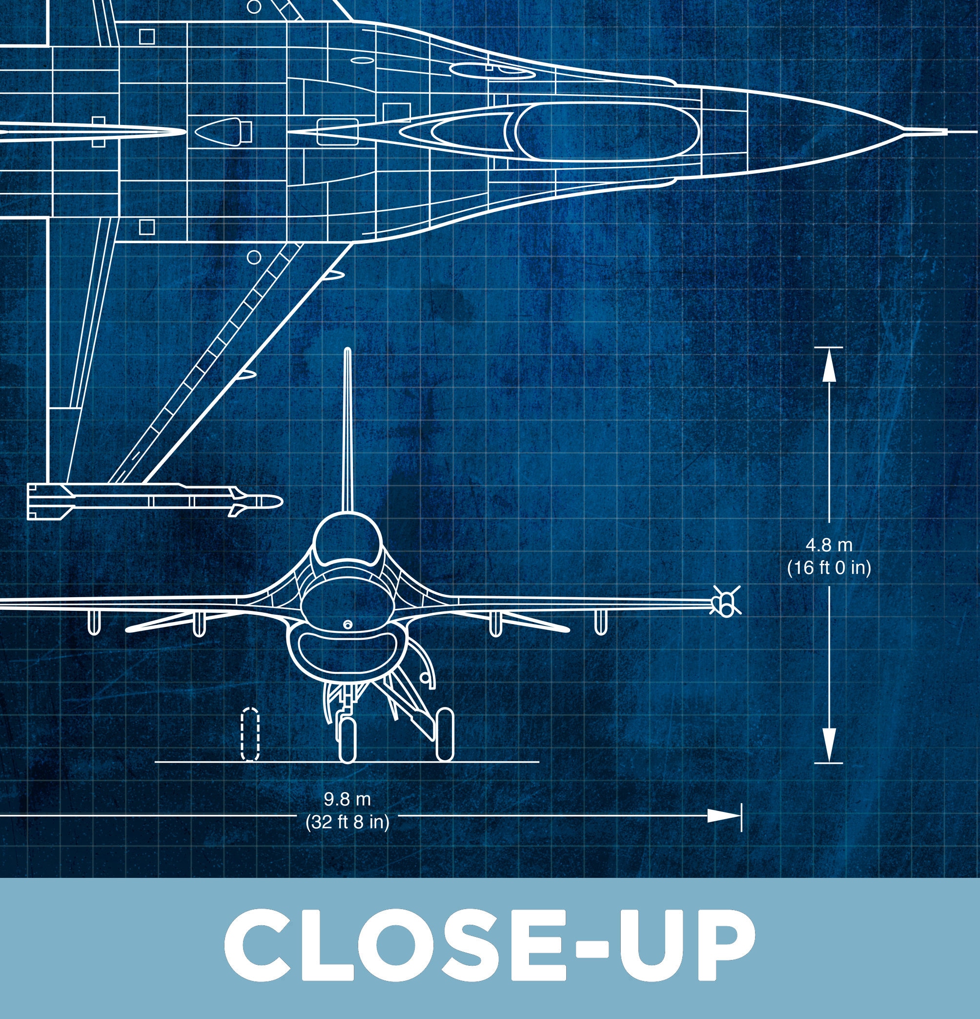 Blueprint F-16 Fighter Aircraft, Combat Aircraft Dimensions. Gift Idea ...