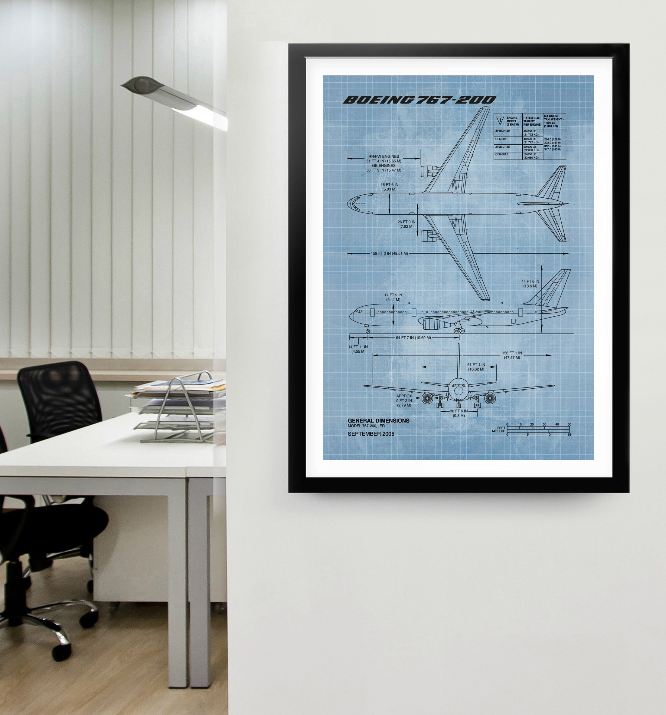 Blueprint Boeing 767 Poster Print. Aircraft Dimensions. Office | Etsy