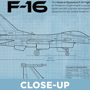 Blueprint F-16 Fighter Aircraft, Combat Aircraft Dimensions. Gift Idea ...