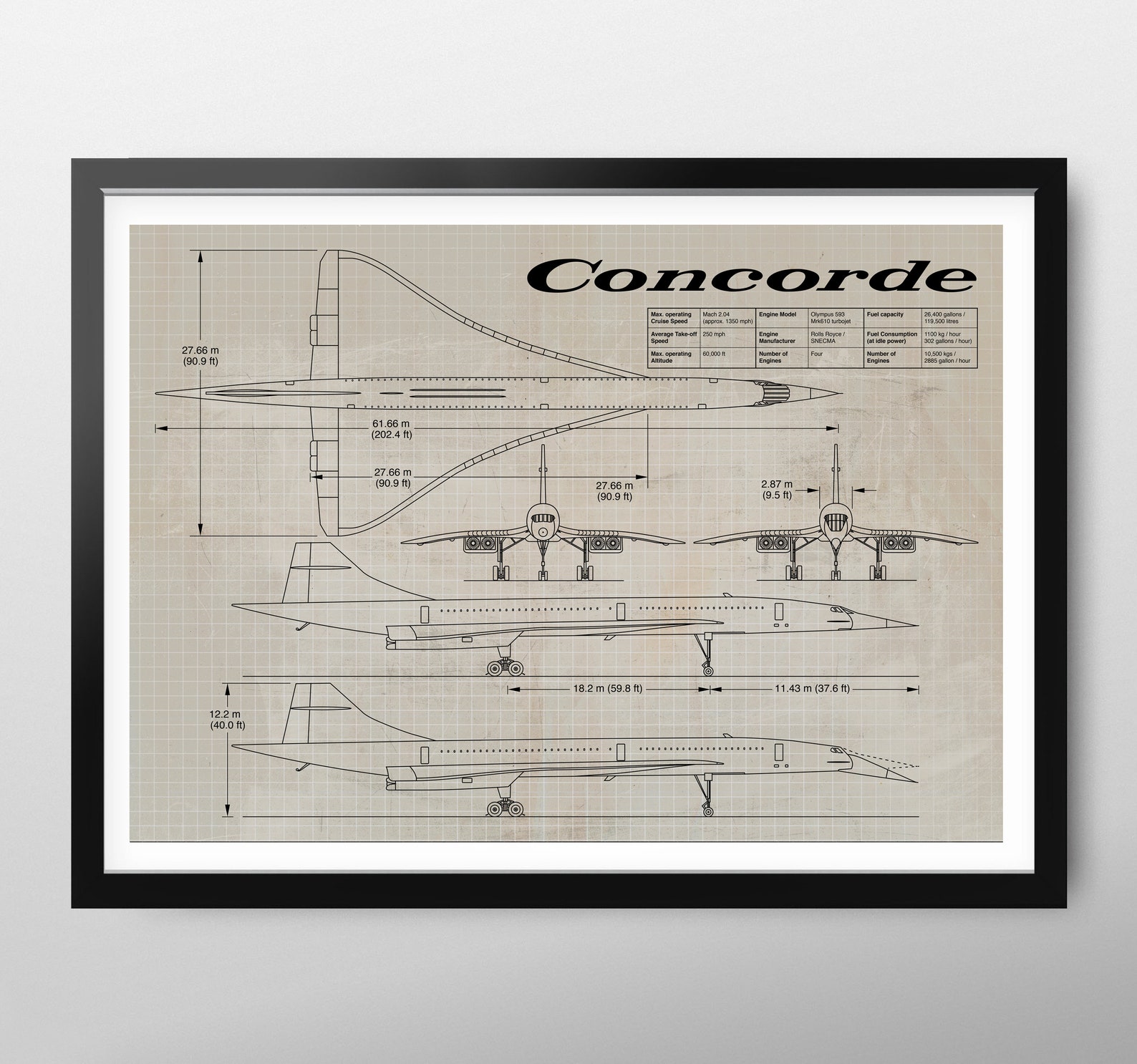 Blueprint Concorde Poster Print. Supersonic Passenger | Etsy UK
