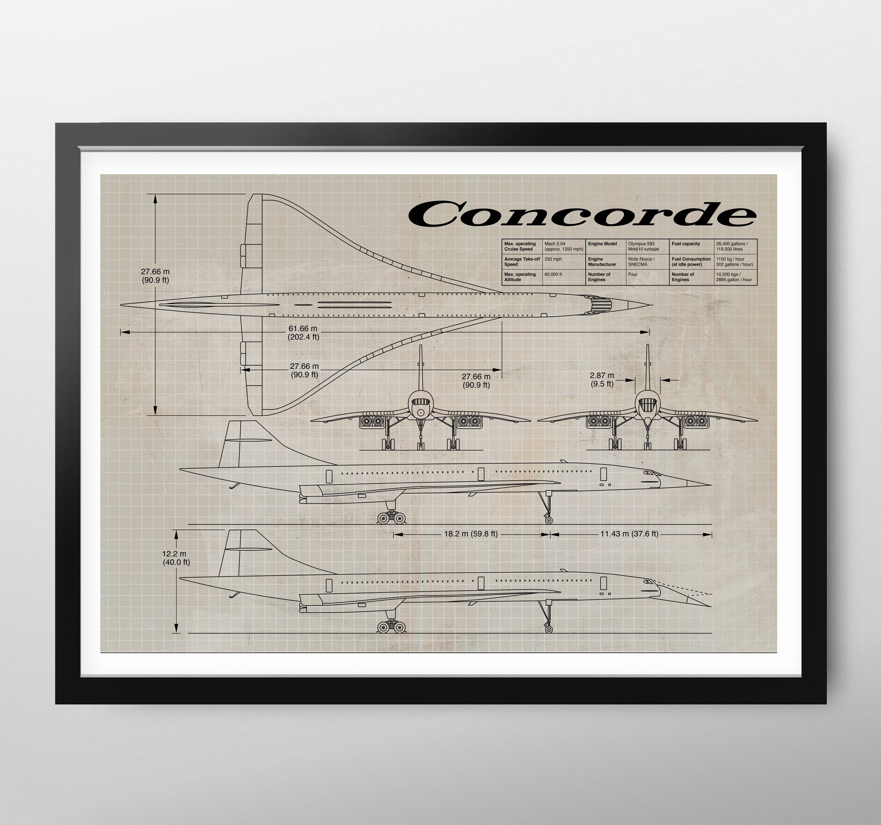 Blueprint Concorde Poster Print. Supersonic Passenger | Etsy