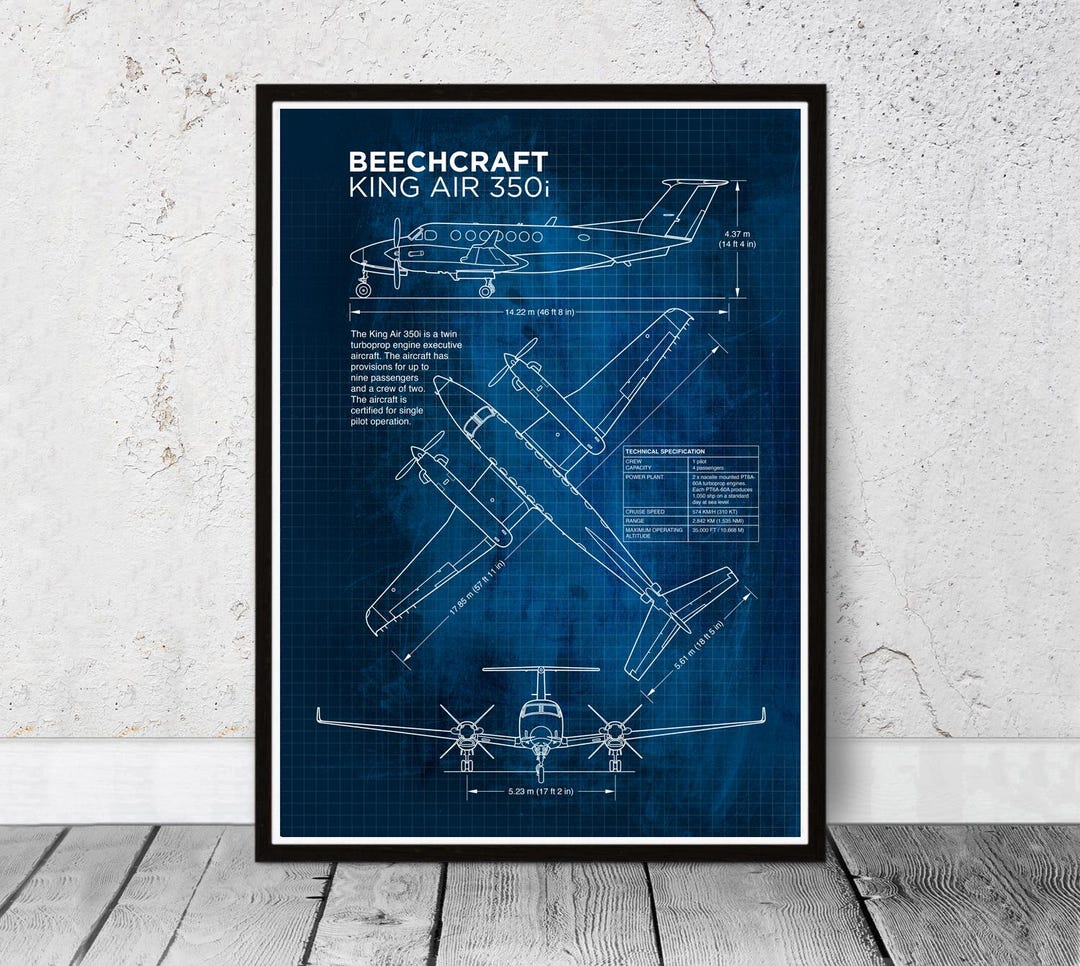 Beechcraft King Air 350i Blueprint Poster, Aviation Gift. Birthday Gift ...