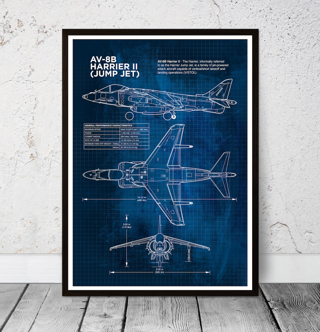 Blueprint Harrier Jump Jet Poster, 1967 - 2003 Combat Attack Aircraft ...