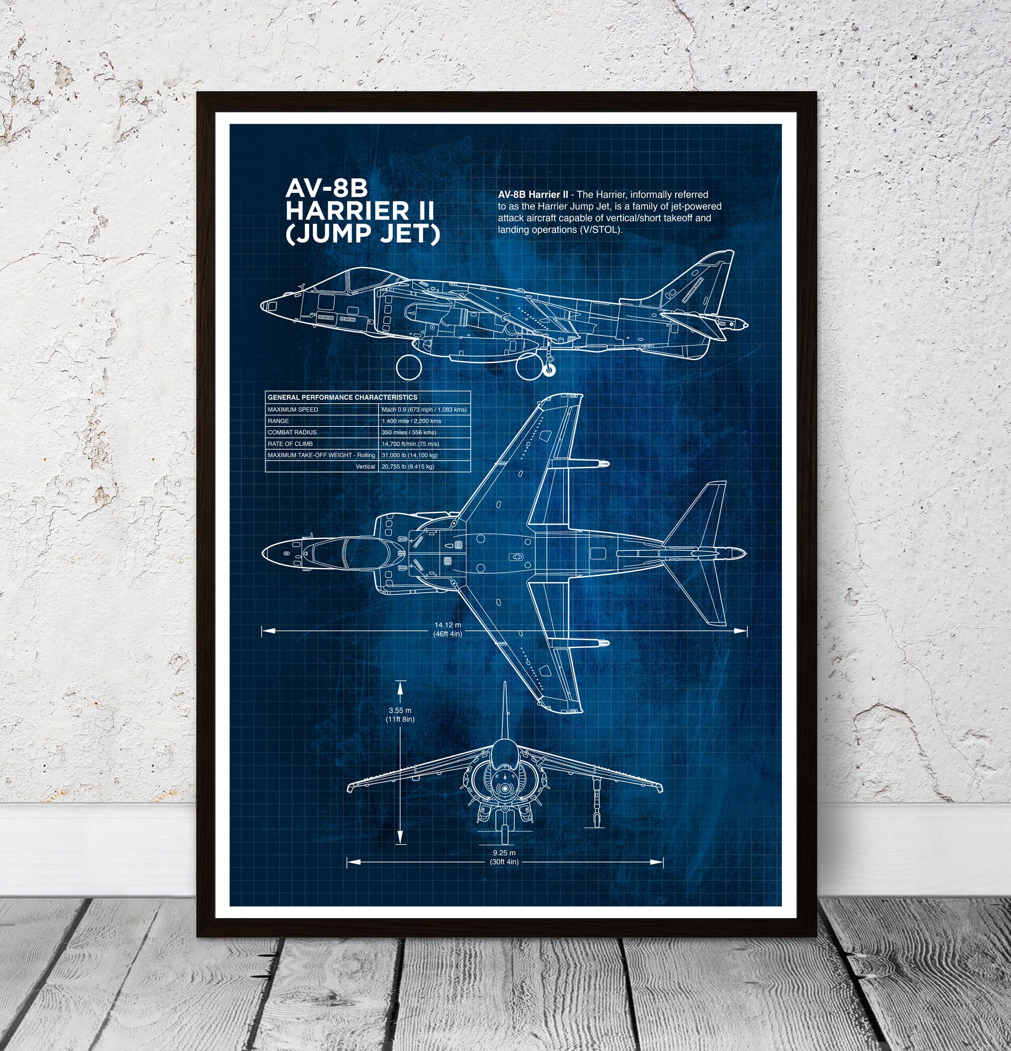 Blueprint Harrier Jump Jet Poster 1967 2003 Combat Attack | Etsy UK