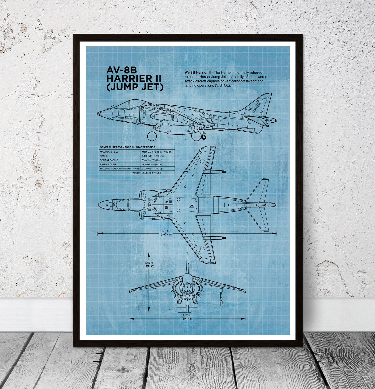 Blueprint Harrier Jump Jet Poster 1967 2003 Combat Attack | Etsy