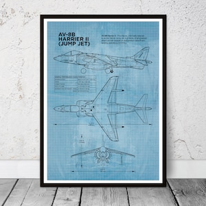 Blueprint Harrier Jump Jet Poster, 1967 - 2003 Combat Attack Aircraft ...