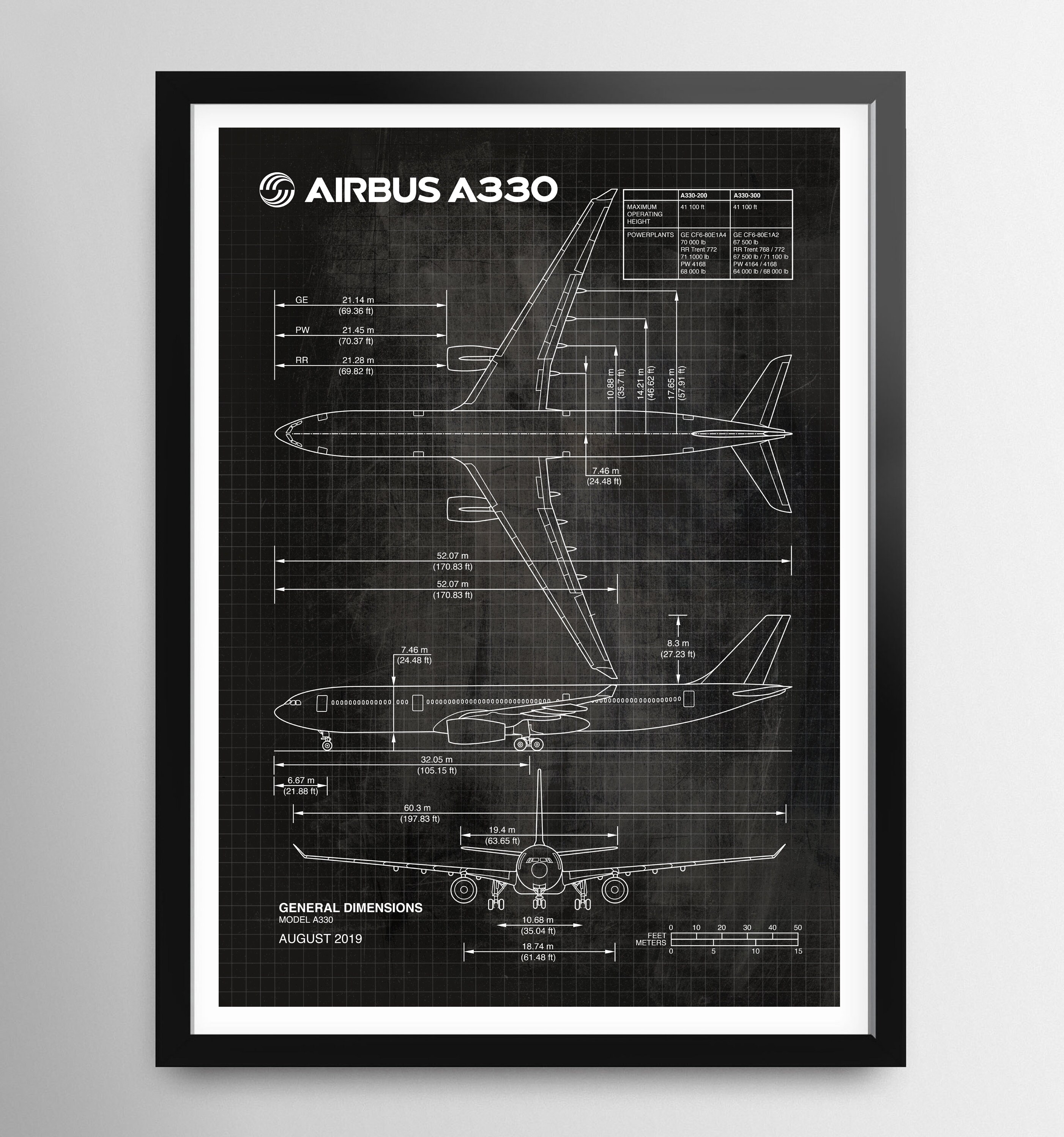 Blueprint Airbus A330 Commercial Airplane. Dimensions. Mancave - Etsy UK