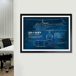 Blueprint Huey Helicopter Poster, Bell UH-1 Iroquois, Utility Military ...