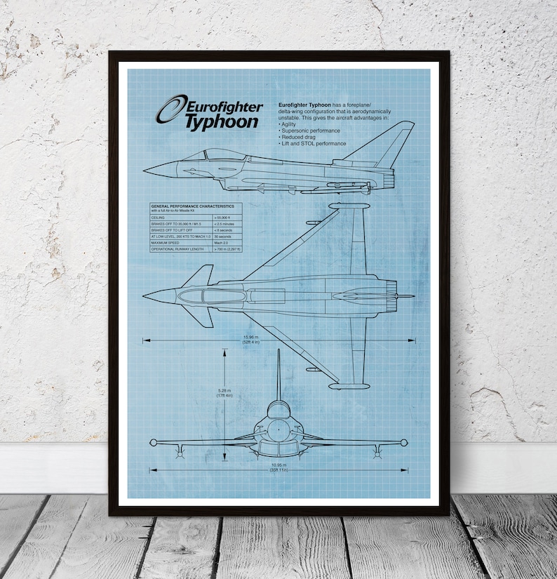 Blueprint Eurofighter Typhoon. Combat Aircraft Dimensions. Gift Idea ...